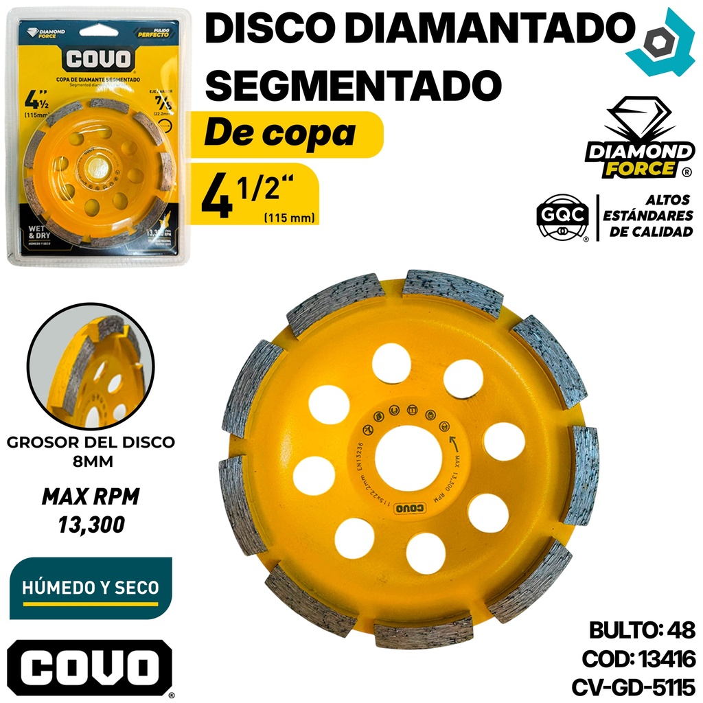 DISCO DIAMANTADO 4 1/2" SEGMENTADO DE COPA COVO | Litani Import Export